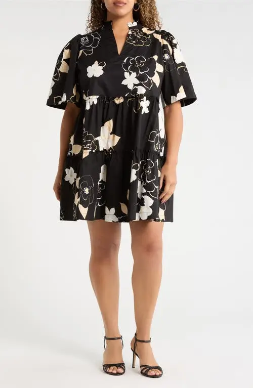 SUGARLIPS Cairan Floral Dixie Tiered Cotton Dress - Black-taupe