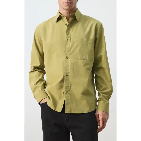 Mango Relaxed Fit Button-up Shirt - Olive Green