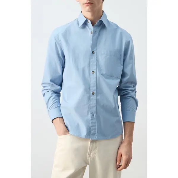 Mango Relaxed Fit Button-up Shirt - Sky Blue
