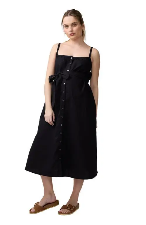 INGRID & ISABEL Sleeveless Button-front Midi Dress - Black