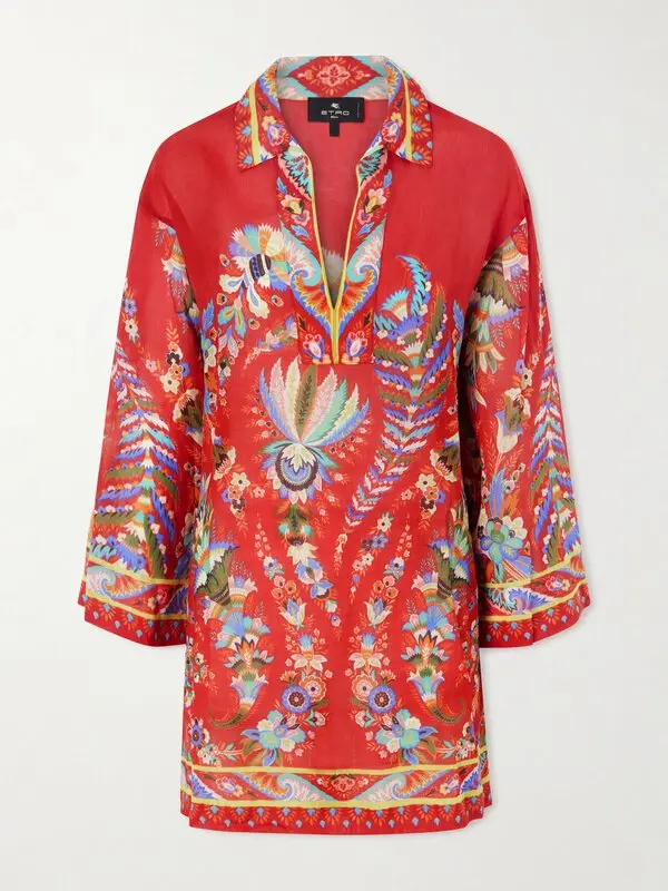 Etro Embroidered Floral Print Cover-up - Red