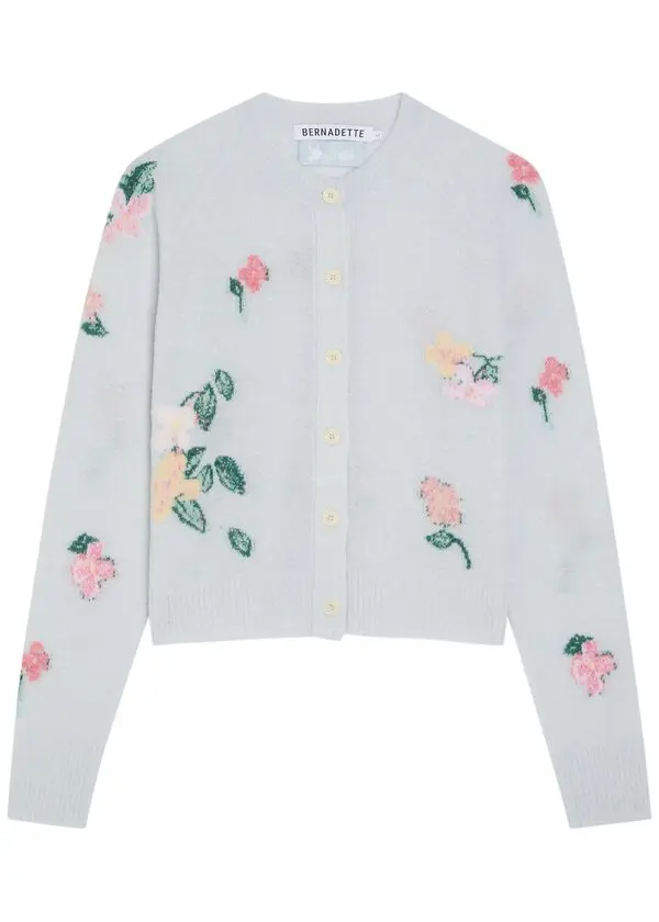 Bernadette Floral Intarsia Wool-blend Cardigan - Blue