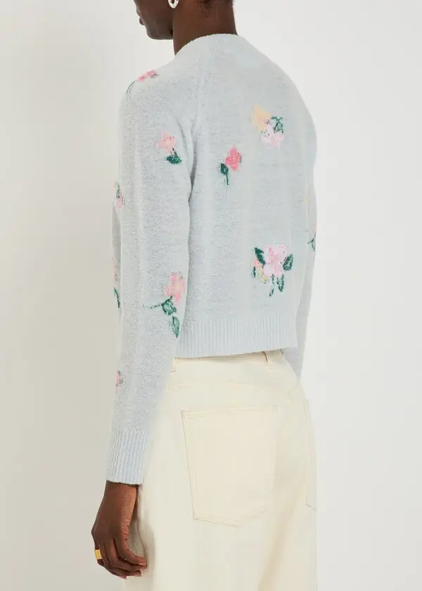 Bernadette Floral Intarsia Wool-blend Cardigan - Blue
