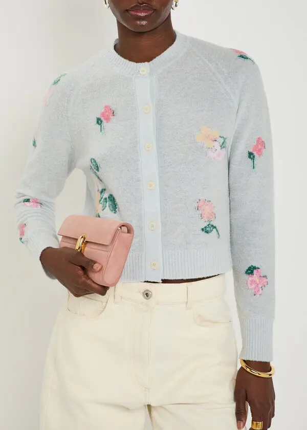 Bernadette Floral Intarsia Wool-blend Cardigan - Blue