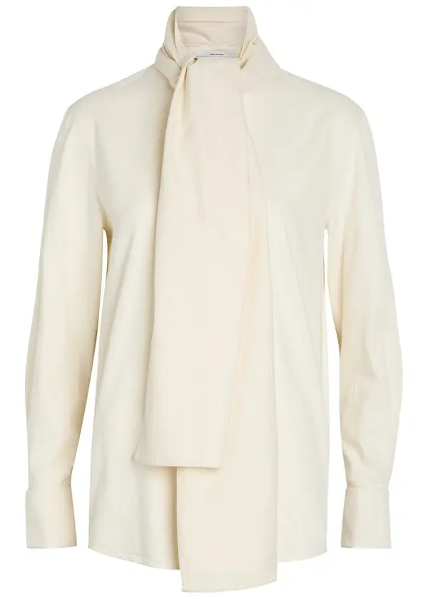 Another Tomorrow Scarf-effect Chambray Blouse - Ecru