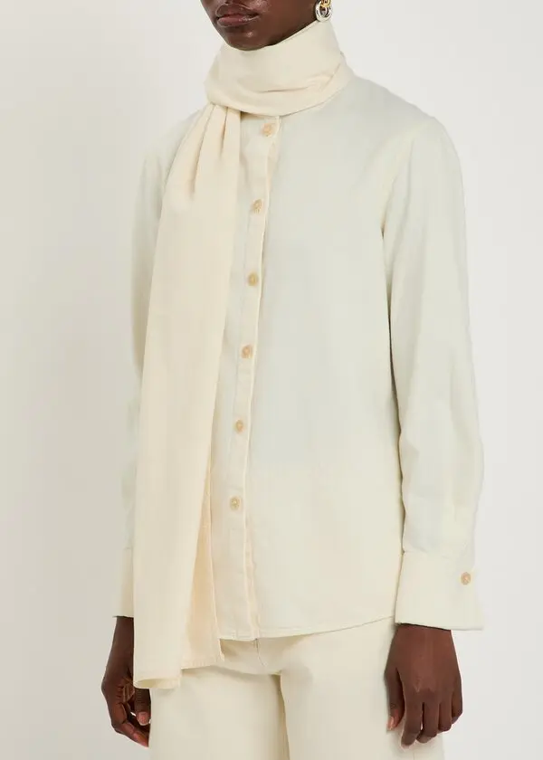 Another Tomorrow Scarf-effect Chambray Blouse - Ecru