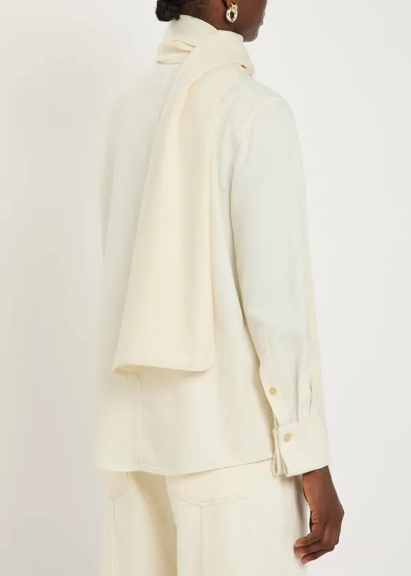 Another Tomorrow Scarf-effect Chambray Blouse - Ecru