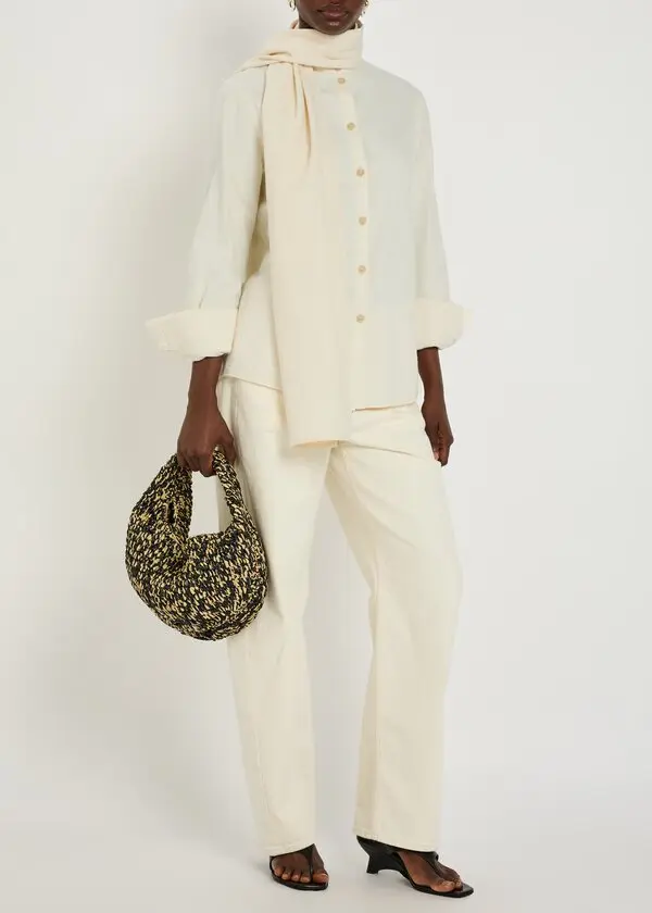 Another Tomorrow Scarf-effect Chambray Blouse - Ecru