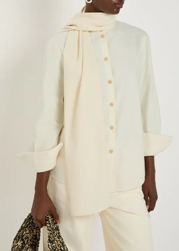 Another Tomorrow Scarf-effect Chambray Blouse - Ecru