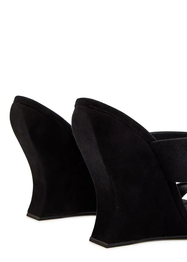Alaïa Wave 110 Suede Wedge Mules - Black
