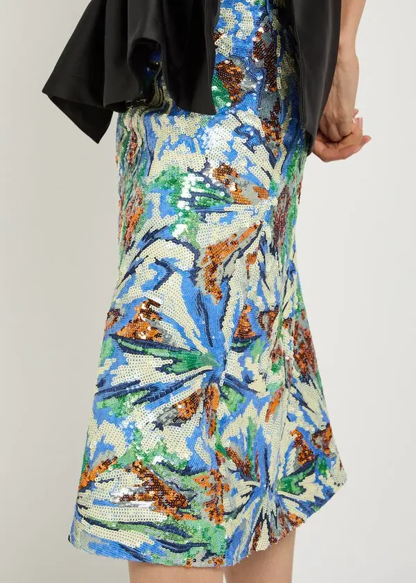 Rabanne Sequin-embellished Floral Midi Skirt - Multicoloured