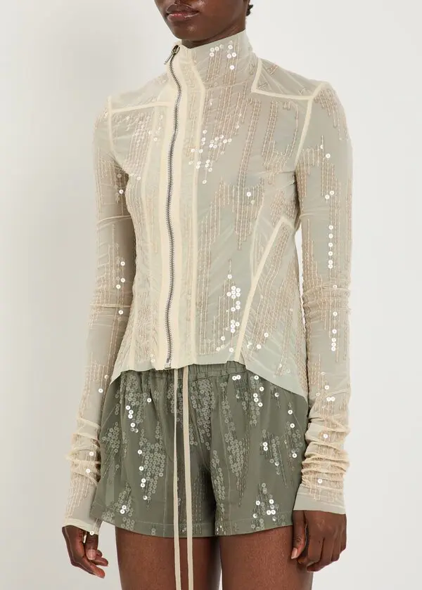 Rick Owens Embellished Mesh Jacket - Brown