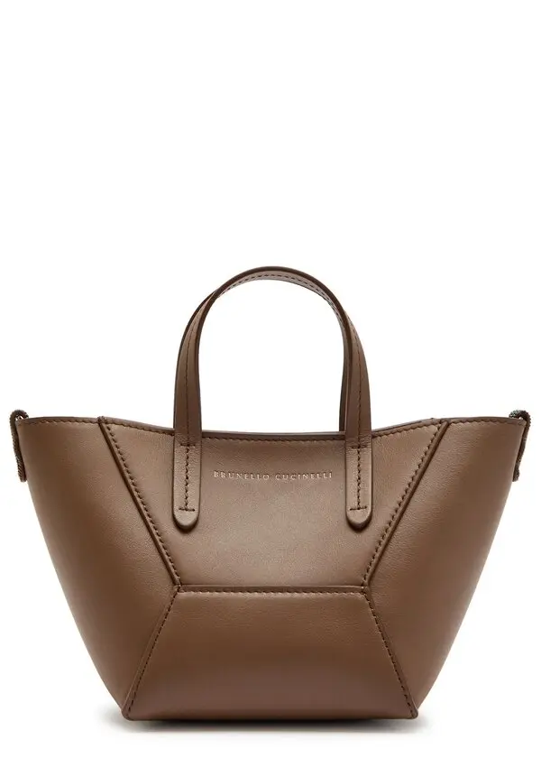 Brunello Cucinelli Beaded Leather Mini Tote - Brown