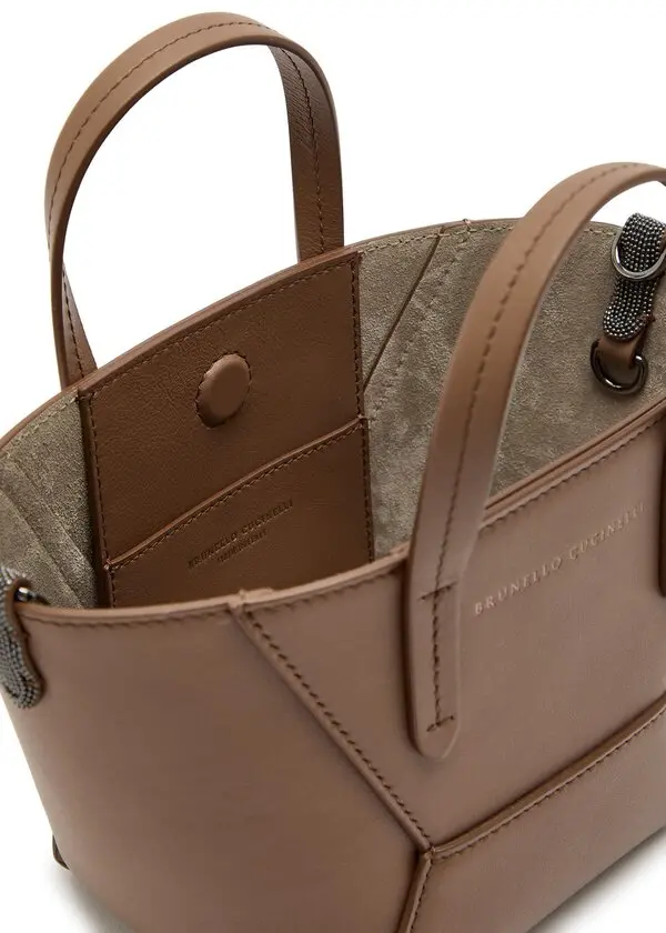 Brunello Cucinelli Beaded Leather Mini Tote - Brown