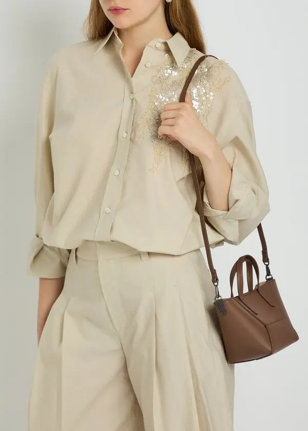 Brunello Cucinelli Beaded Leather Mini Tote - Brown