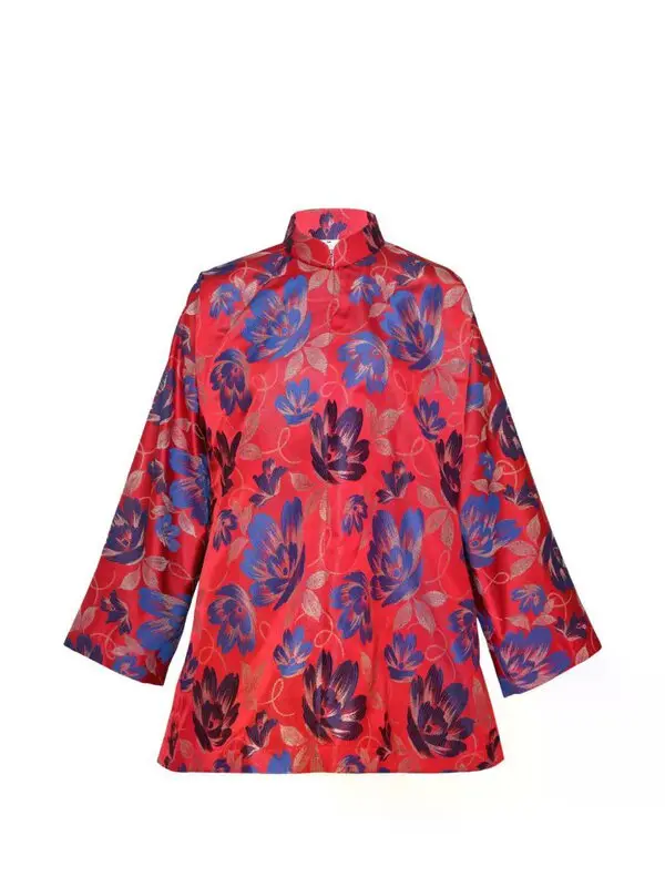 Comme Des Garçons Floral-jacquard Mandarin-collar Jacket - Red