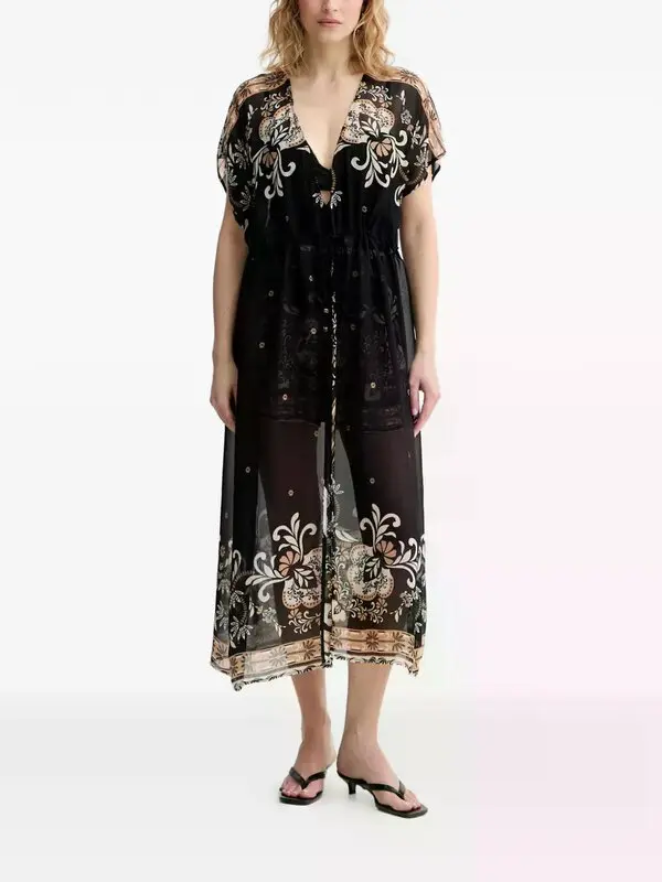 TWINSET Floral-print Drawstring Kaftan - Black