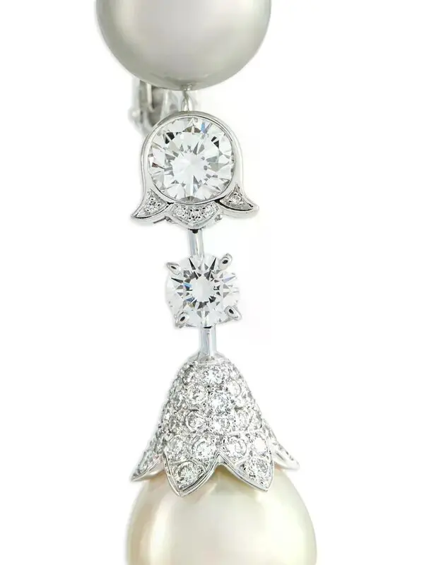Cartier Pearl And Diamond 18k White Gold Drop Earrings