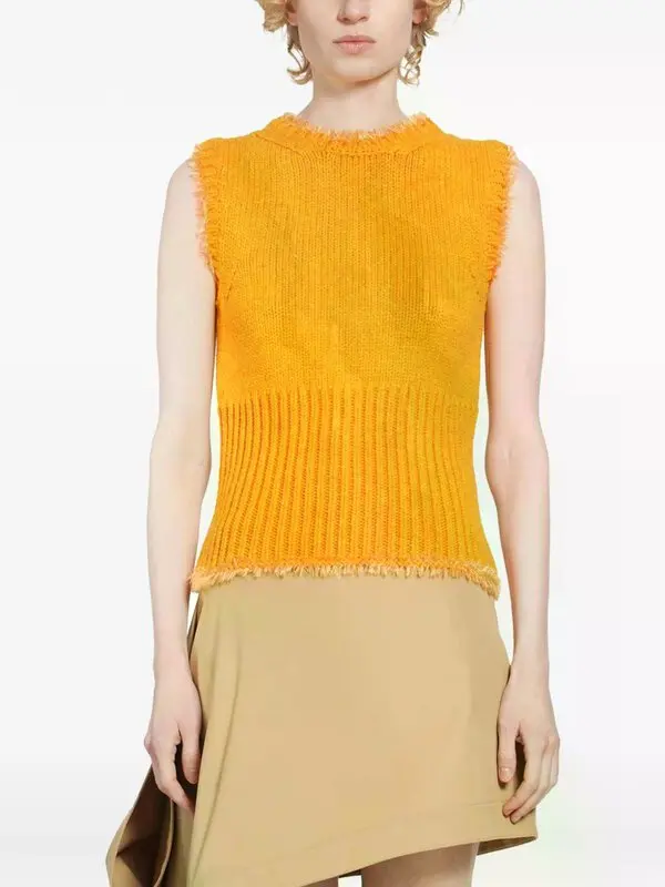 Loewe Ribbed-knit Vest With Fringed Trim - Orange