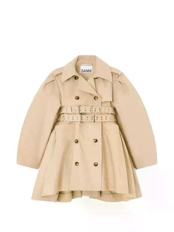 GANNI Peplum-waist Double-belted Trench Coat - Neutrals