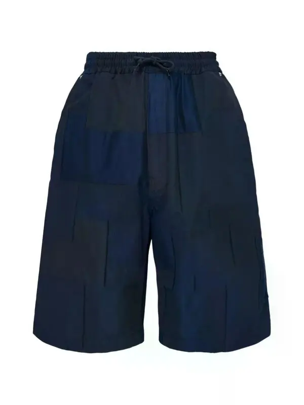 Comme Des Garçons Drawstring-detail Patchwork Cotton Shorts - Blue