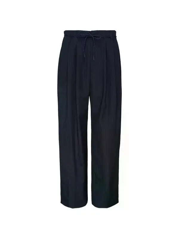 WOOYOUNGMI Pinstripe Wide Leg Trousers With Rope Belt - Blue