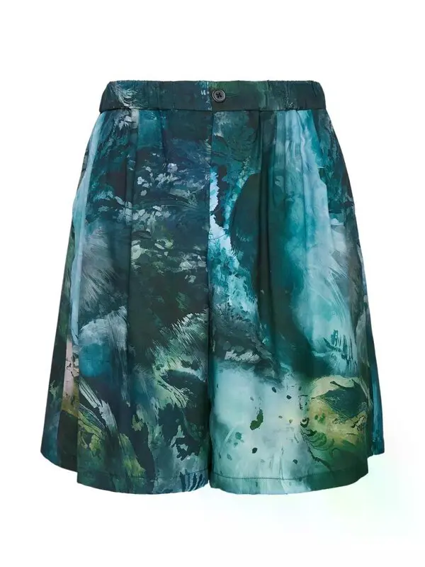TAAKK Abstract-print Pleated Shorts - Blue