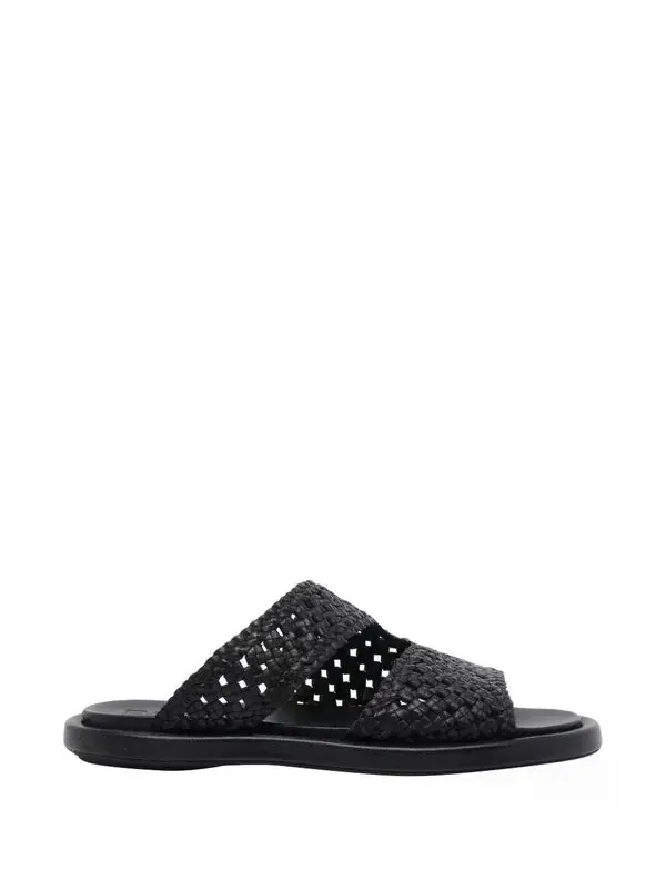 POEVE Delphine Woven Leather Sandals - Black