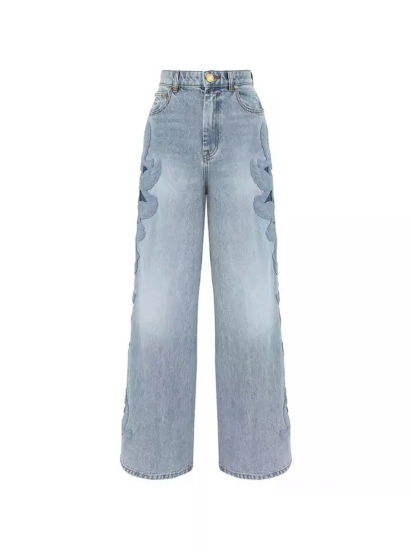 Zimmermann Alchemy Applique Embroidered Wide Leg Jeans - Blue
