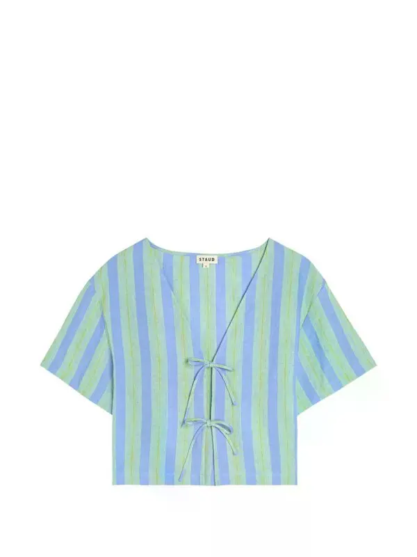 Staud Ava Striped Tie-fastening Top - Blue