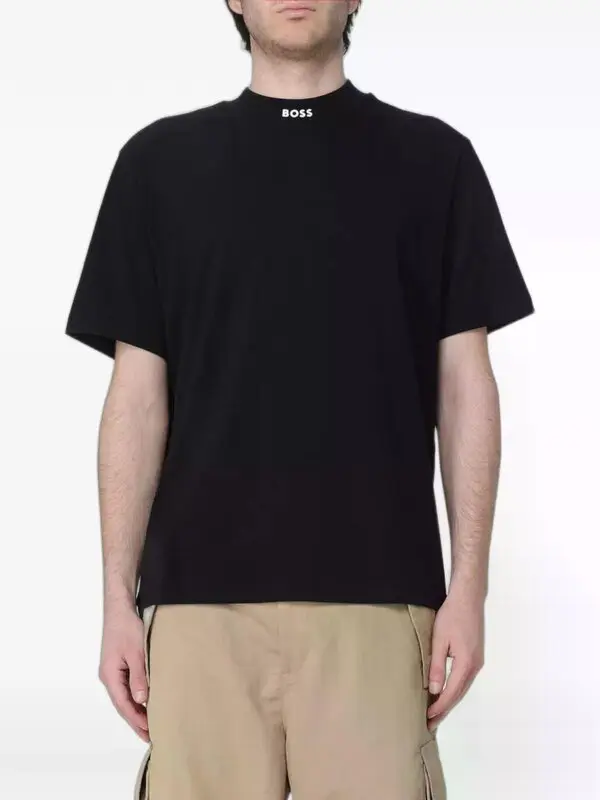 BOSS Logo-collar T-shirt In Stretch Cotton - Black