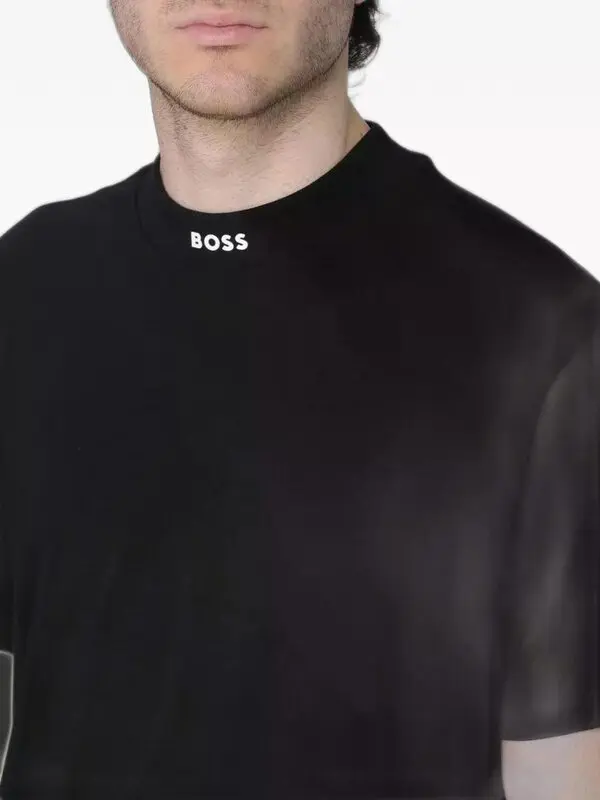 BOSS Logo-collar T-shirt In Stretch Cotton - Black