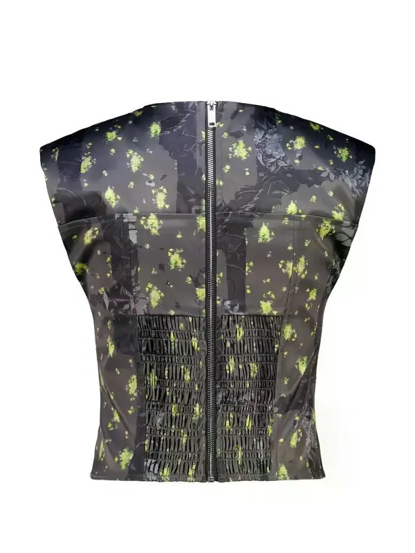 GANNI Floral-print Panelled Top - Grey