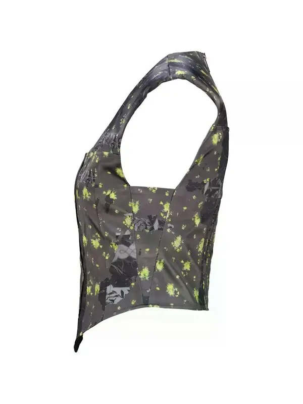 GANNI Floral-print Panelled Top - Grey