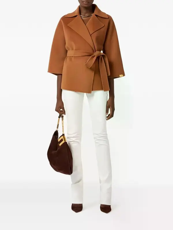 Elisabetta Franchi Wool Cloth Coat With Belted Silhouette And Kimono Sleeves