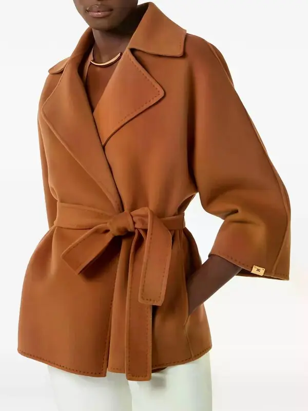 Elisabetta Franchi Wool Cloth Coat With Belted Silhouette And Kimono Sleeves