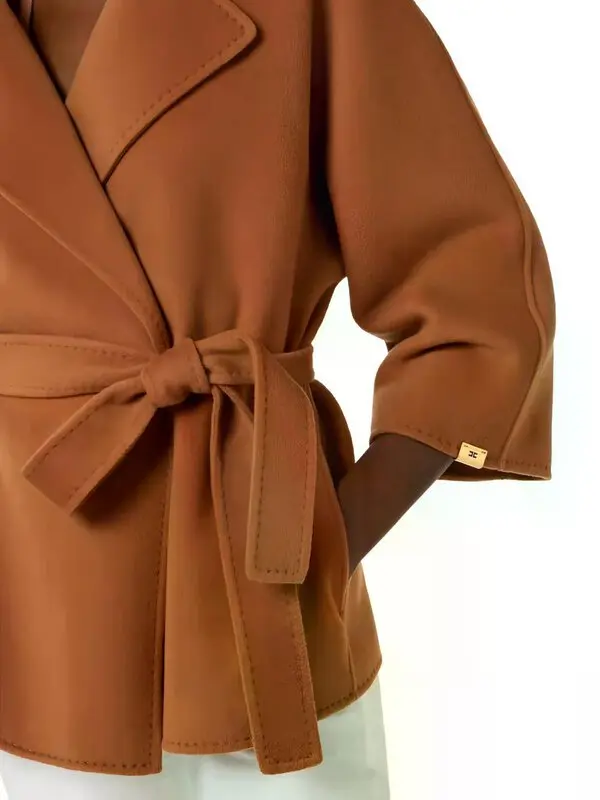 Elisabetta Franchi Wool Cloth Coat With Belted Silhouette And Kimono Sleeves