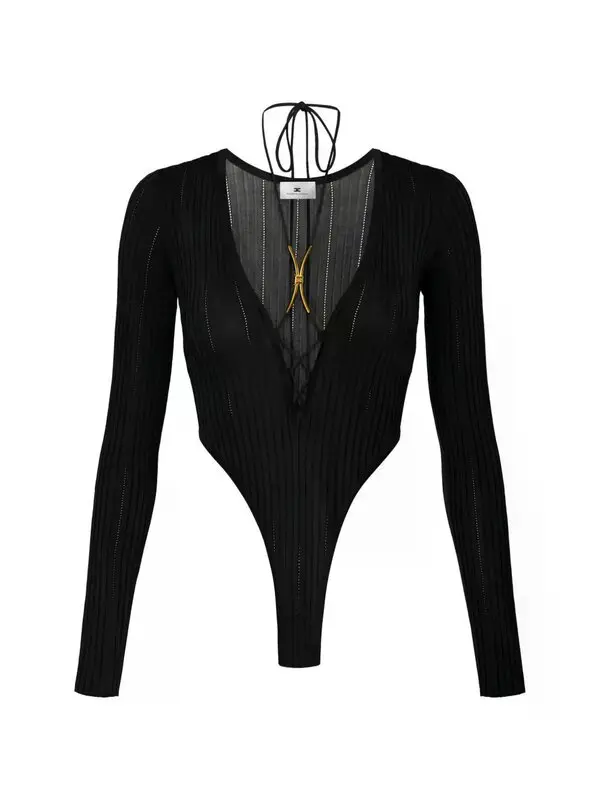 Elisabetta Franchi Knit Bodysuit With Plunge Neckline And Jewel Detail - Black