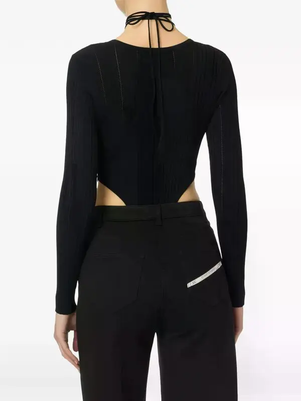 Elisabetta Franchi Knit Bodysuit With Plunge Neckline And Jewel Detail - Black