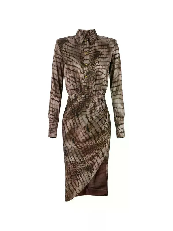 Elisabetta Franchi Long Sleeve Midi Dress - Brown