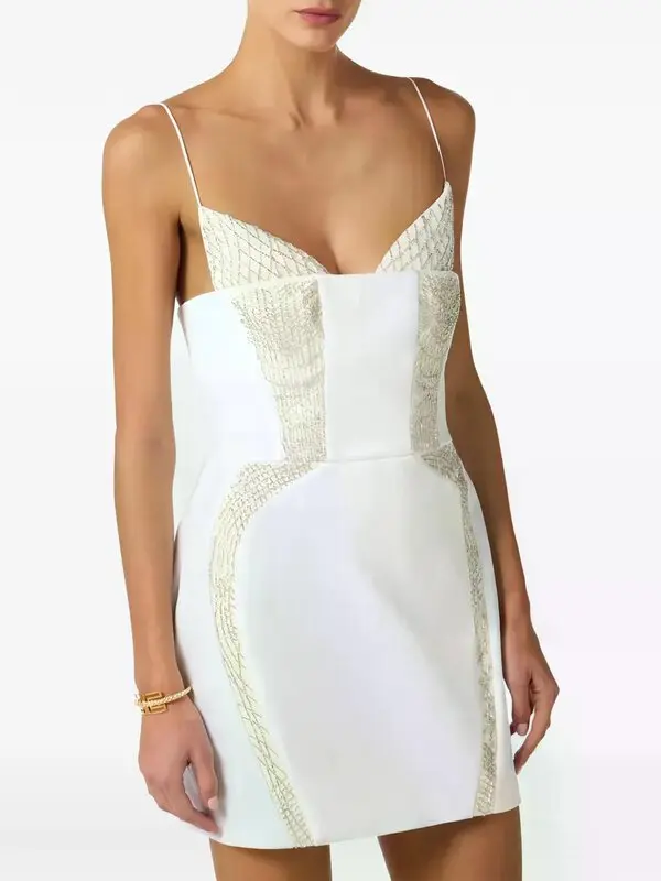 Elisabetta Franchi Tulle And Gabardine Mini Dress With Crystal Embellishments