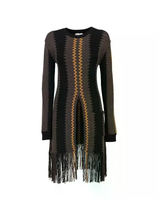 Sonia Rykiel Paris Zig-zag Fringed Dress - Brown