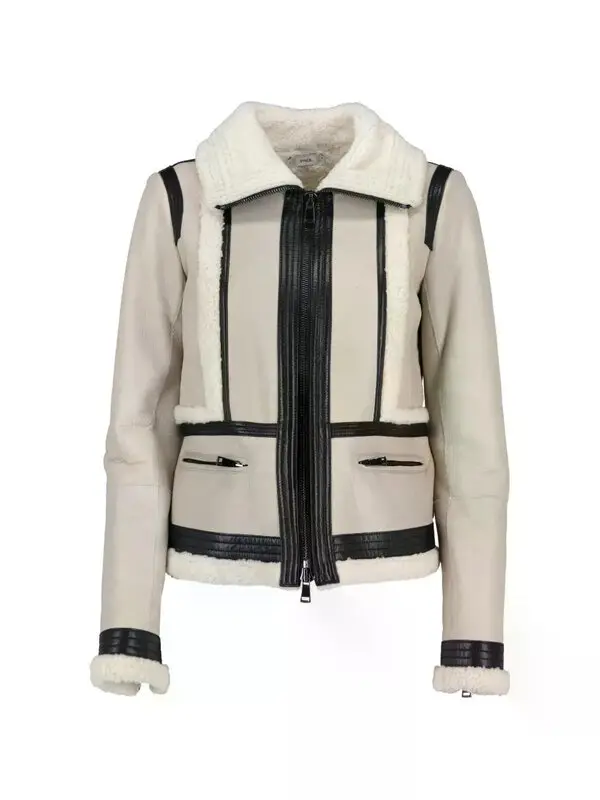 Vince Shearling Leather Coat - Neutrals