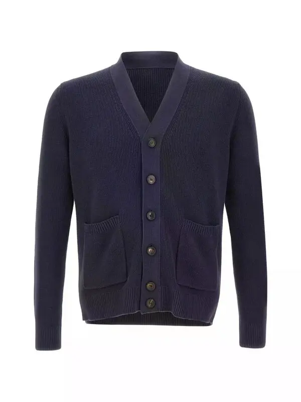 FILIPPO DE LAURENTIIS Ribbed V-neck Cotton Cardigan - Blue