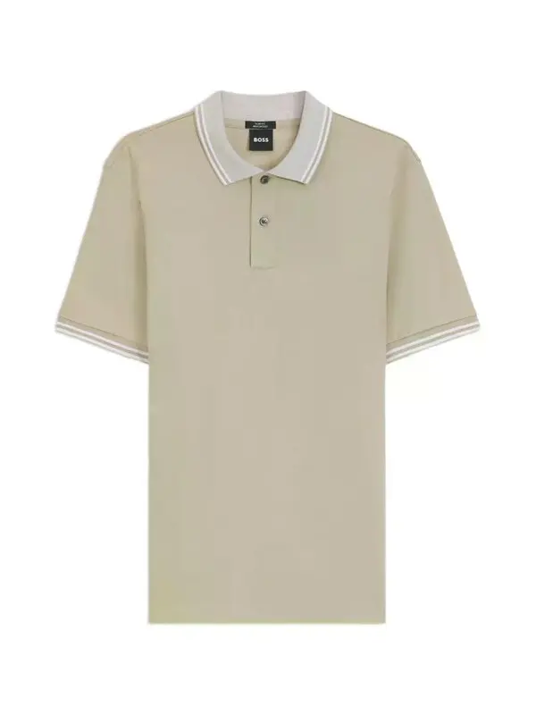 BOSS Stripe-trim Slim-fit Polo Shirt In Mercerised Cotton - Neutrals