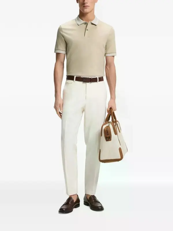 BOSS Stripe-trim Slim-fit Polo Shirt In Mercerised Cotton - Neutrals