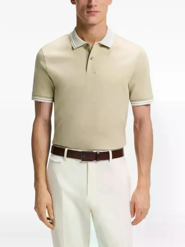 BOSS Stripe-trim Slim-fit Polo Shirt In Mercerised Cotton - Neutrals