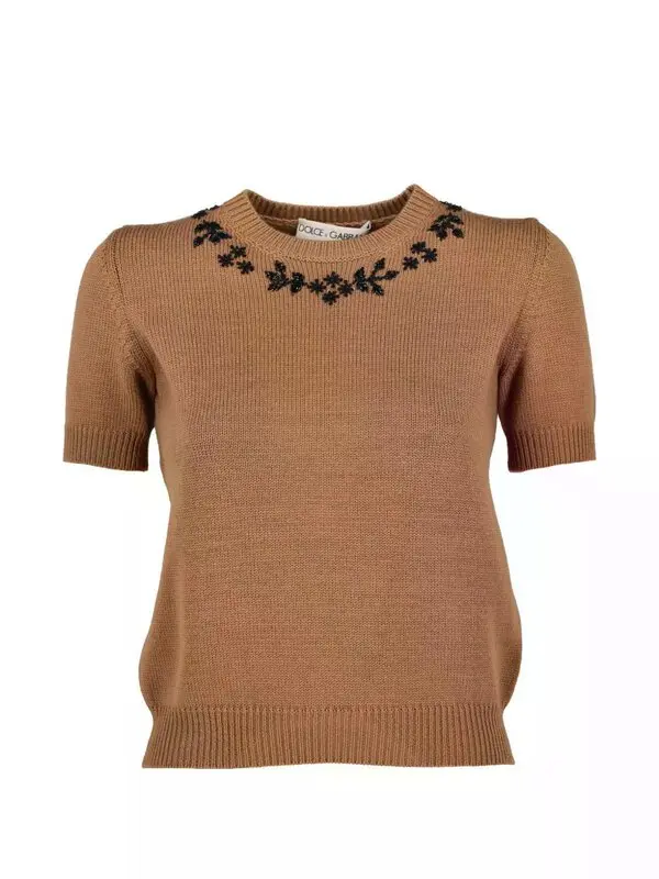 Dolce & Gabbana Bead-embellished Short-sleeve Sweater - Neutrals