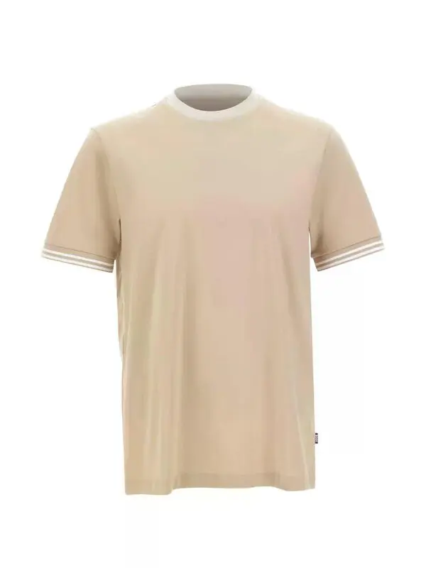 BOSS Mercerised Cotton Contrast-trim T-shirt - Neutrals