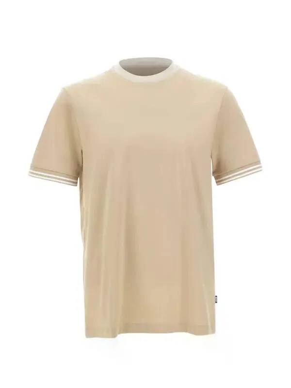 BOSS Mercerised Cotton Contrast-trim T-shirt - Neutrals